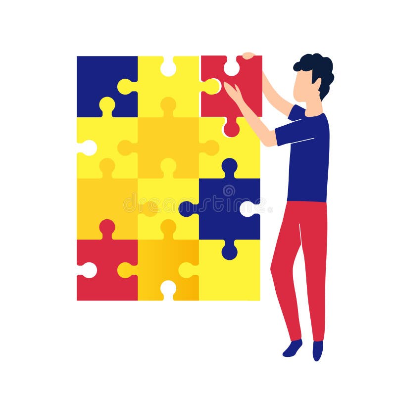 Concept Man Fold the Puzzle. Creation and Development Process Stock ...