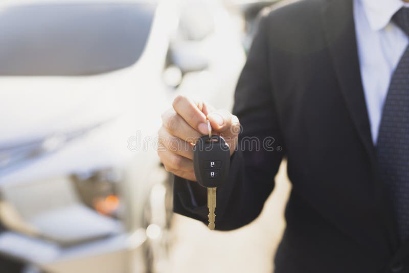 Concept Image of Man Holding Car Keys Front with New Car. Stock Photo ...