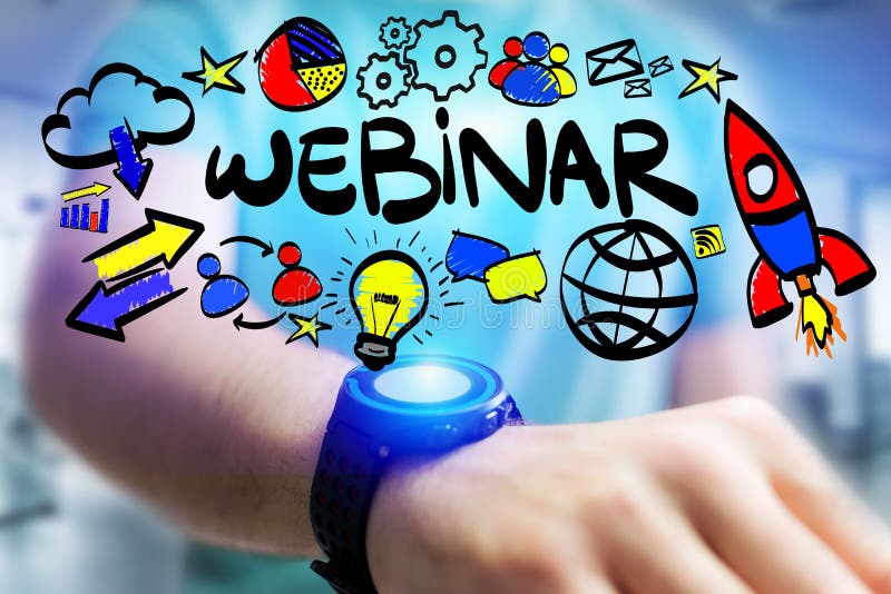 Concept of Man Holding Interactive Interface with Webinar Title Stock ...