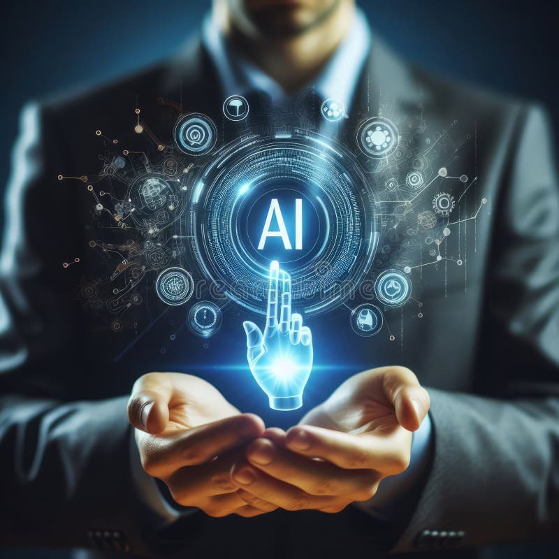 Concept of Man Interacting with AI Technology Stock Illustration ...