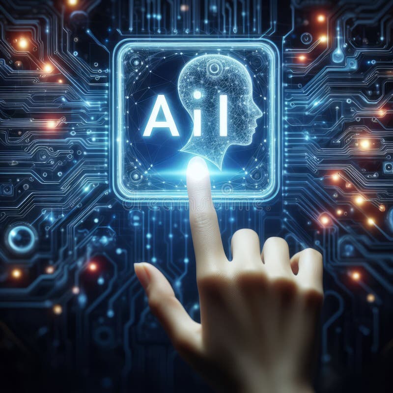 Concept of Man Interacting with AI Technology Stock Illustration ...