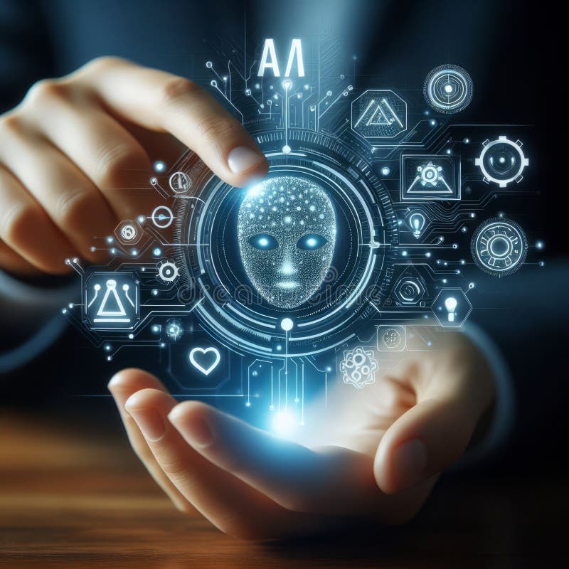 Concept of Man Interacting with AI Technology Stock Illustration ...