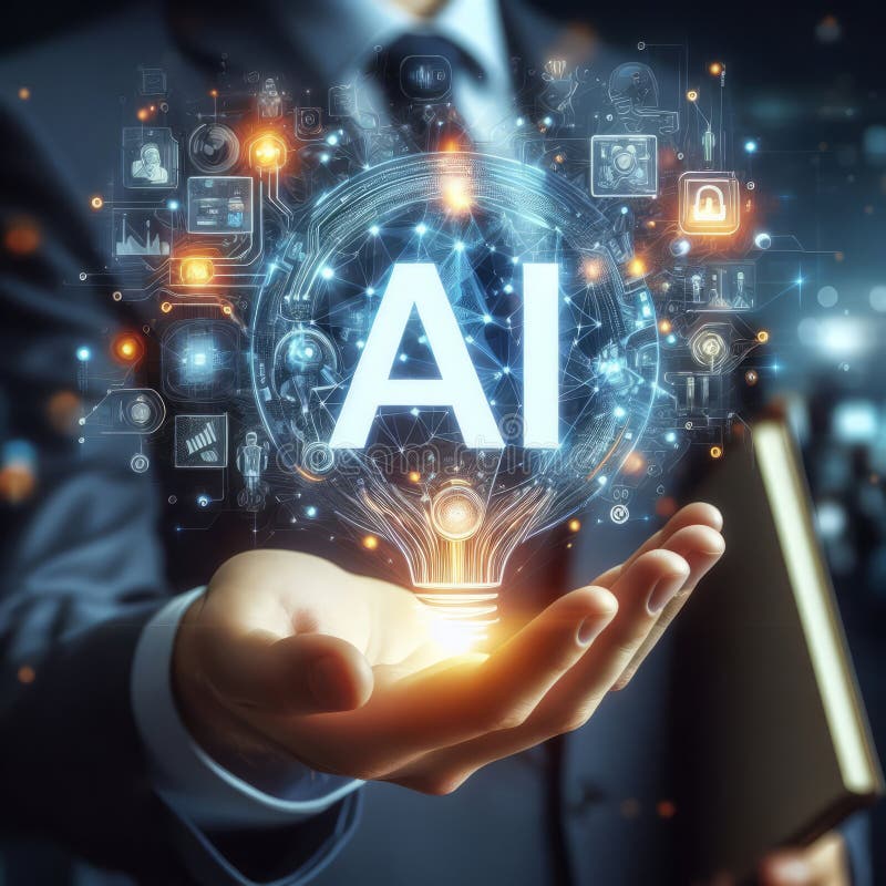 Concept of Man Interacting with AI Technology Stock Illustration ...