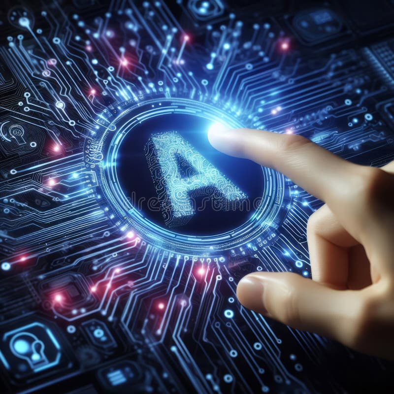 Concept of Man Interacting with AI Technology Stock Illustration ...