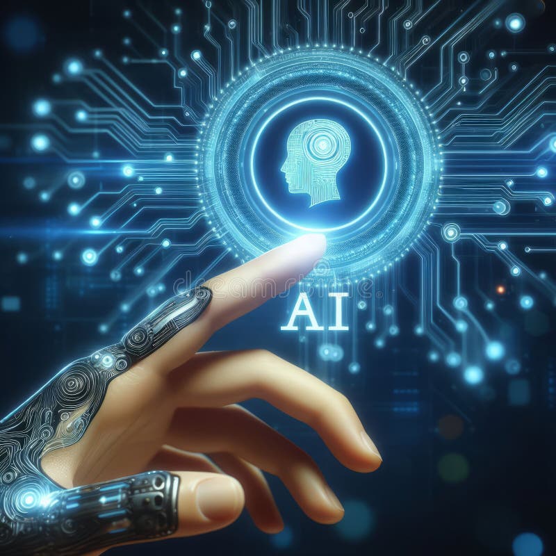 Concept of Man Interacting with AI Technology Stock Illustration ...