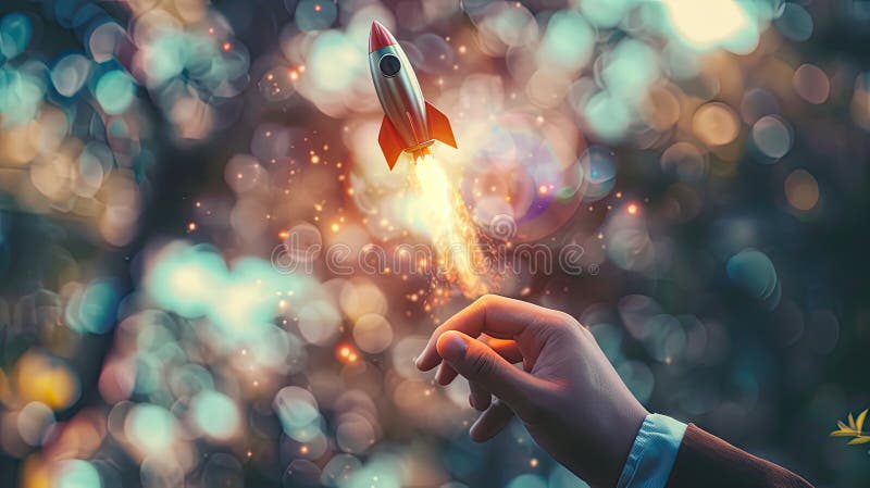 The Concept of a Man Launching a Rocket from His Hand Stock ...