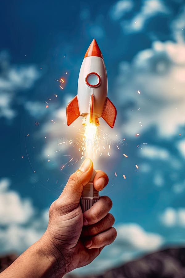 The Concept of a Man Launching a Rocket from His Hand Stock ...