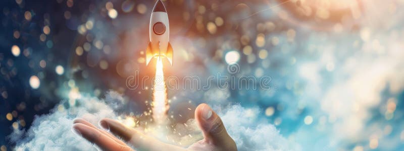 The Concept of a Man Launching a Rocket from His Hand Stock ...