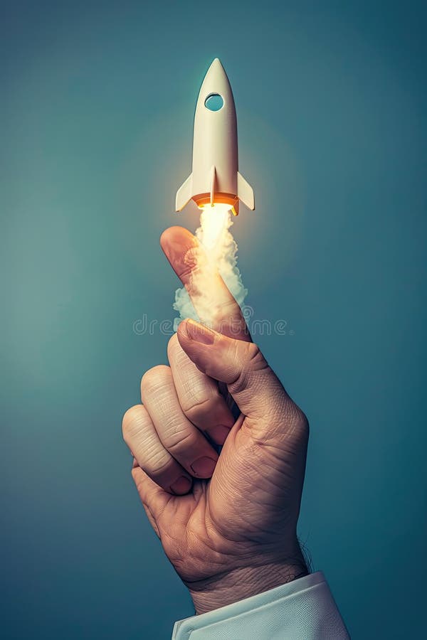 The Concept of a Man Launching a Rocket from His Hand Stock ...