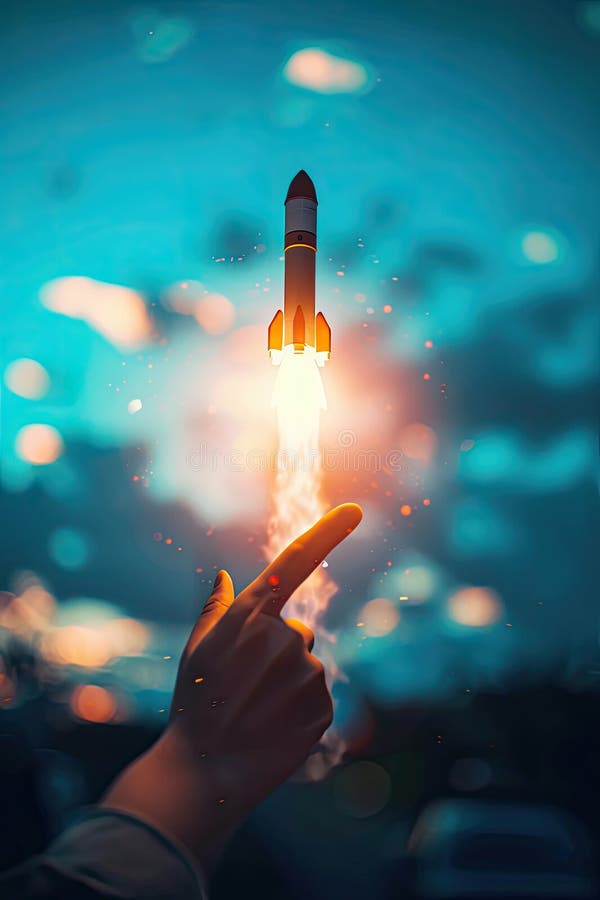 The Concept of a Man Launching a Rocket from His Hand Stock ...