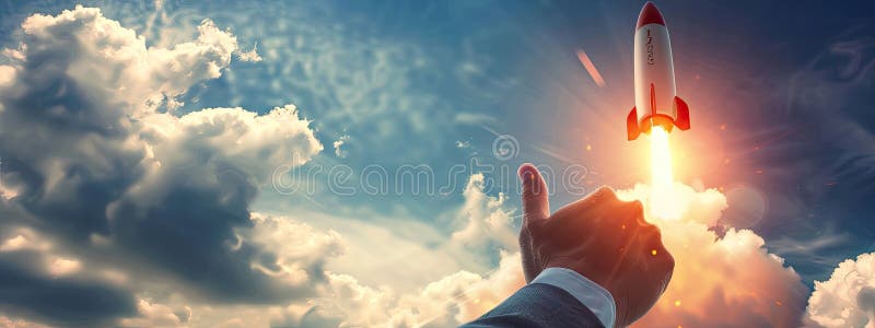 The Concept of a Man Launching a Rocket from His Hand Stock ...