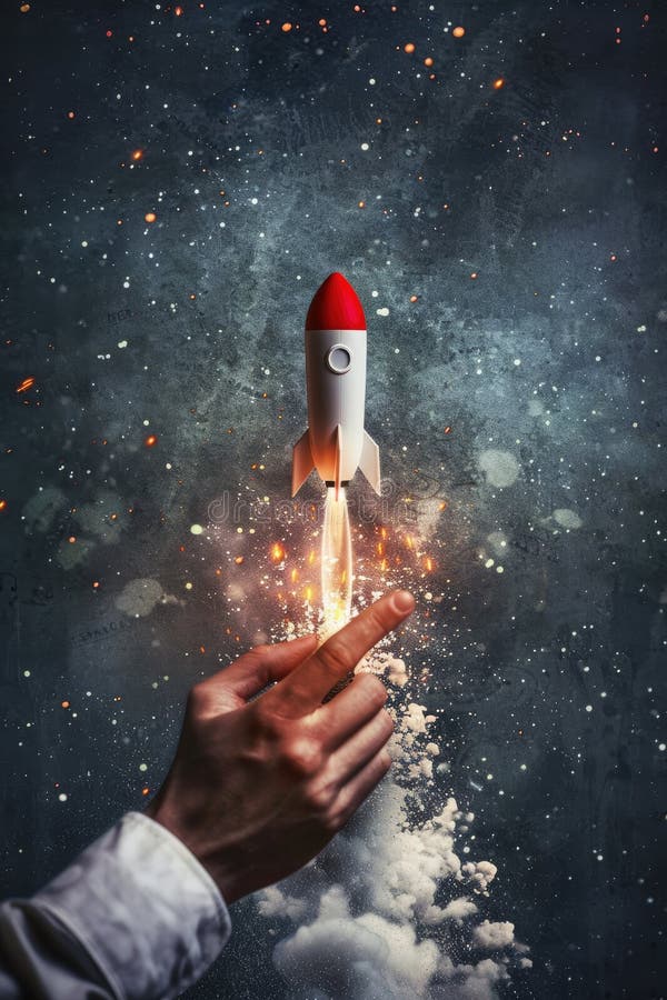 The Concept of a Man Launching a Rocket from His Hand Stock ...