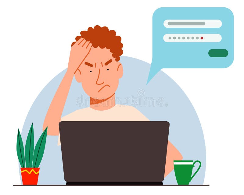 The Concept of a Man Thinking Behind a Laptop Stock Illustration ...