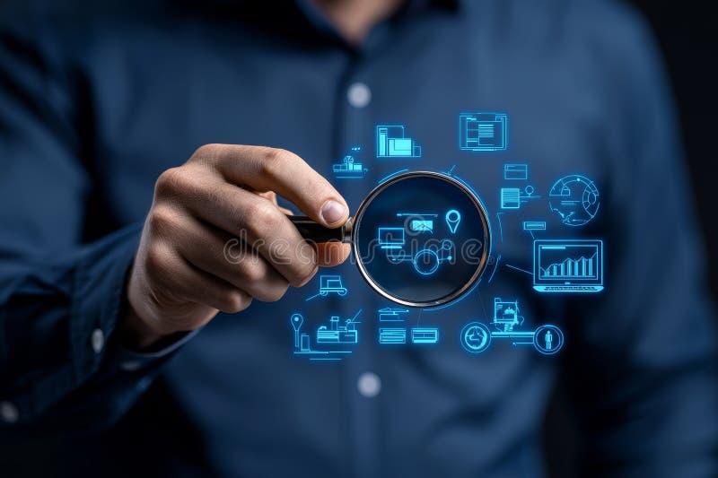 The Concept of Management Involves a Businessman Using a Magnifying Glass To Focus on Human ...