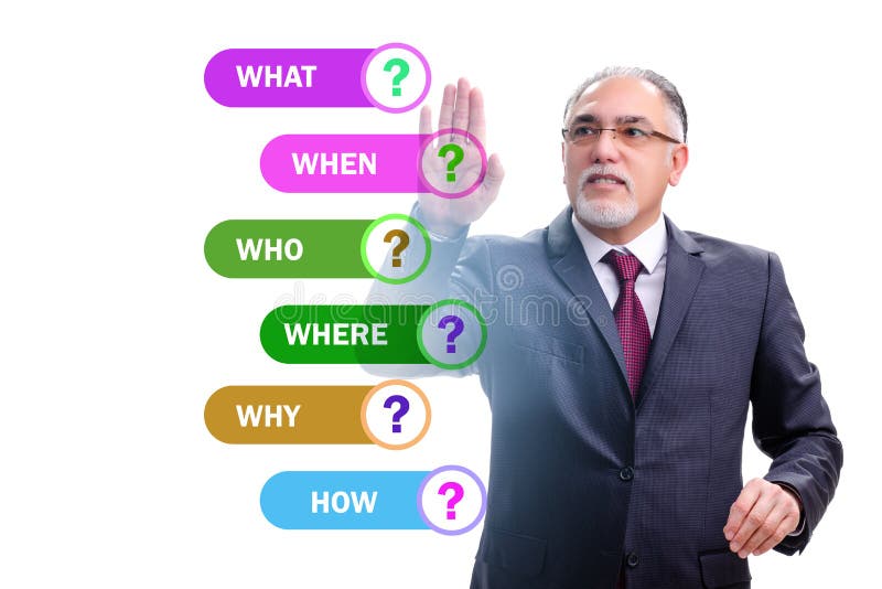 Concept of Many Different Questions Asked with Businessman Stock Photo ...