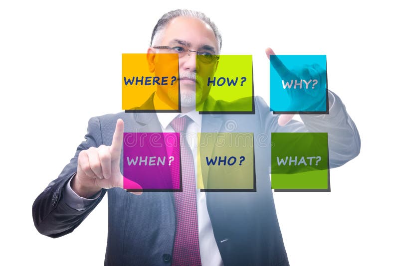 Concept of Many Different Questions Asked with Businessman Stock Photo ...