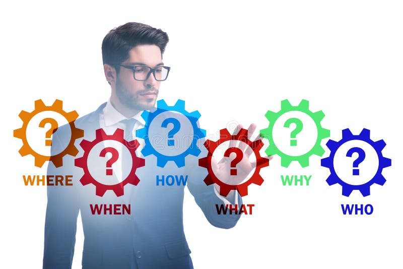 Concept of Many Different Questions Asked with Businessman Stock ...