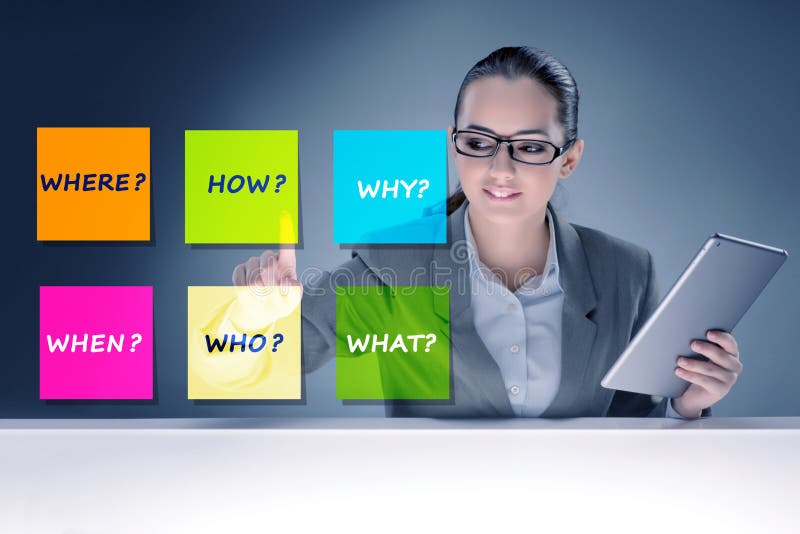 Concept of Many Different Questions Asked with Businesswoman Stock ...