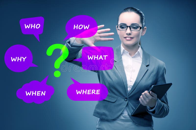 Concept of Many Different Questions Asked with Businesswoman Stock ...