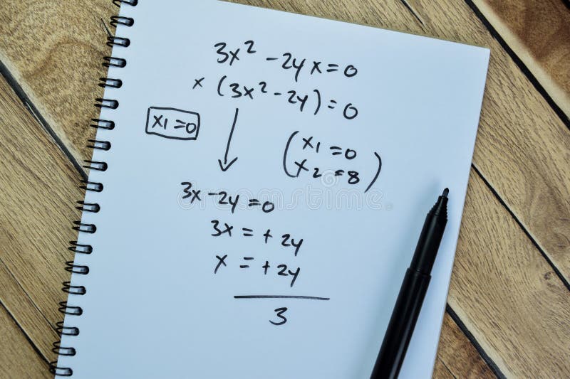 Concept of Math Formulas Write on Book Isolated on Wooden Table Stock ...