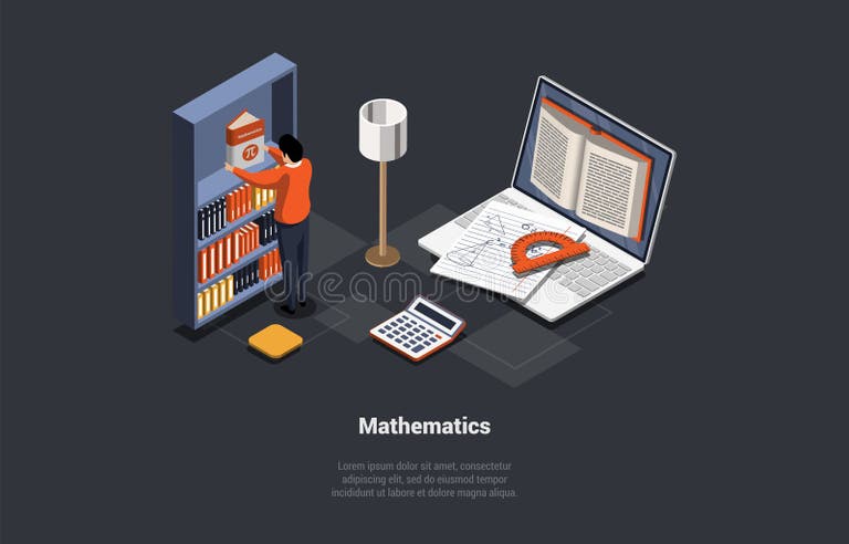 Concept of Mathematics Study, Subject, Education and Science. Man Math ...