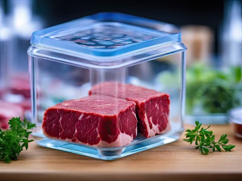 Concept of Meat Cultured from Animal Somatic Cells. Meat Sample in the ...