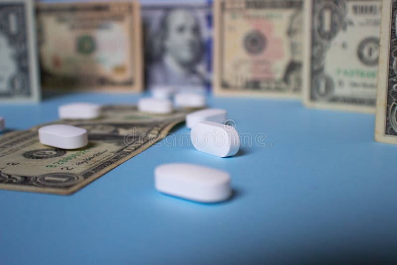 Healthcare Cost Concept Us Dollars With Medicine Pills White Pills