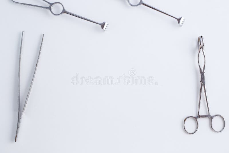 Concept For Medicine. Vintage Surgical Instruments On White Isolated ...