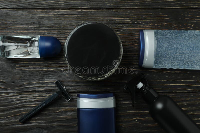 Concept of Men`s Hygiene on Wooden Background Stock Image - Image of ...
