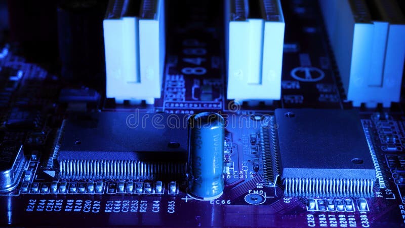 Concept of Micro Chips in Blue Backlight. Soft Focus. Detail of ...