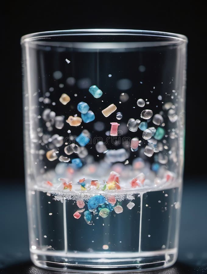 Microplastics or Tiny Plastic Particles in a Glass of Water, Drinking ...