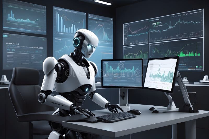 A Concept of a Modern AI Robot in Stock Markets Stock Illustration ...