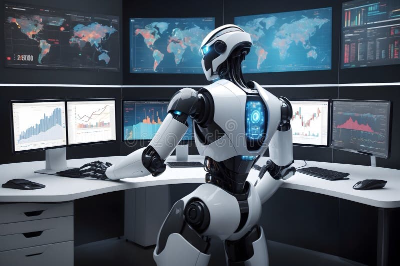 A Concept of a Modern AI Robot in Stock Markets Stock Illustration ...