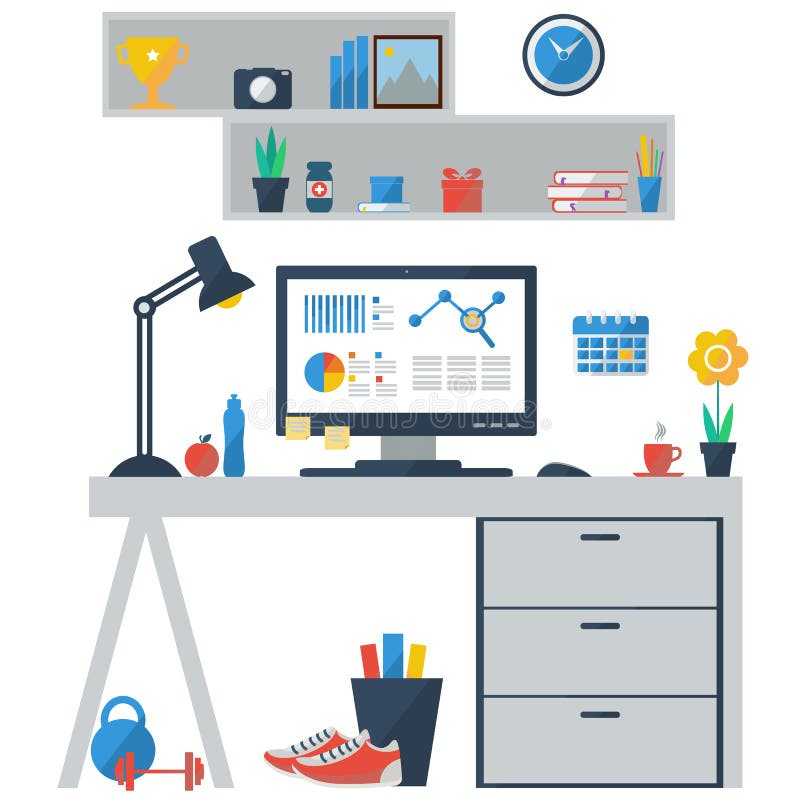 Concept of Modern Business Workspace Stock Illustration - Illustration ...