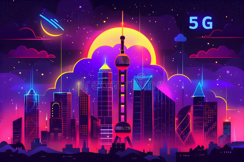 A Concept of a Modern City with Digital Networks Stock Image - Image of ...