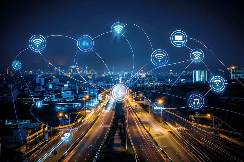 A Concept of a Modern City with Digital Networks Stock Photo - Image of ...