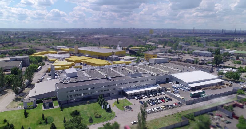 Concept of a Modern Factory, Drone View. Flight Over the Modern Factory ...