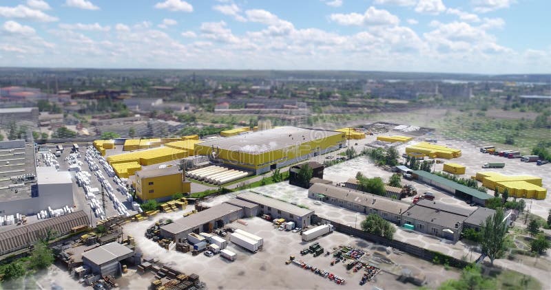 Concept of a Modern Factory, Drone View. Flight Over the Modern Factory ...