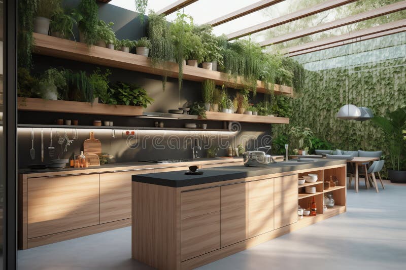 Modern Garden Terrace Kitchen Interior. Generative AI Stock ...