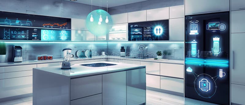 Concept: Modern Kitchen with High-Tech Appliances, Infographics Showing ...