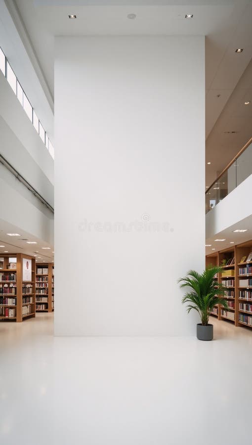 Modern Library Interior with an Empty Wall Ready for Digital Art 3D ...