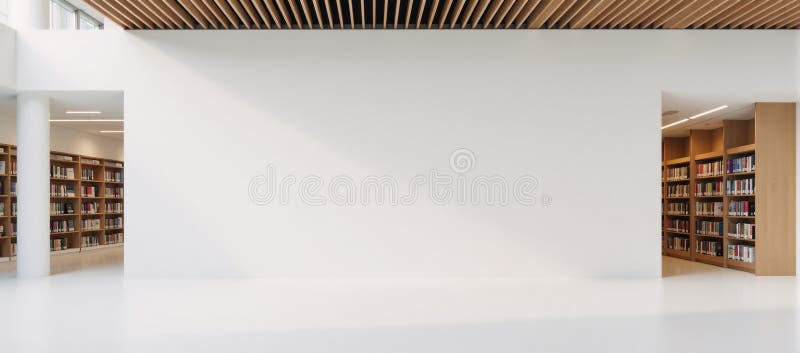 Modern Library Interior with an Empty Wall Ready for Digital Art 3D ...