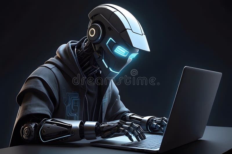 A Concept of a Modern Robot Hacking the Digital Network Stock Image ...