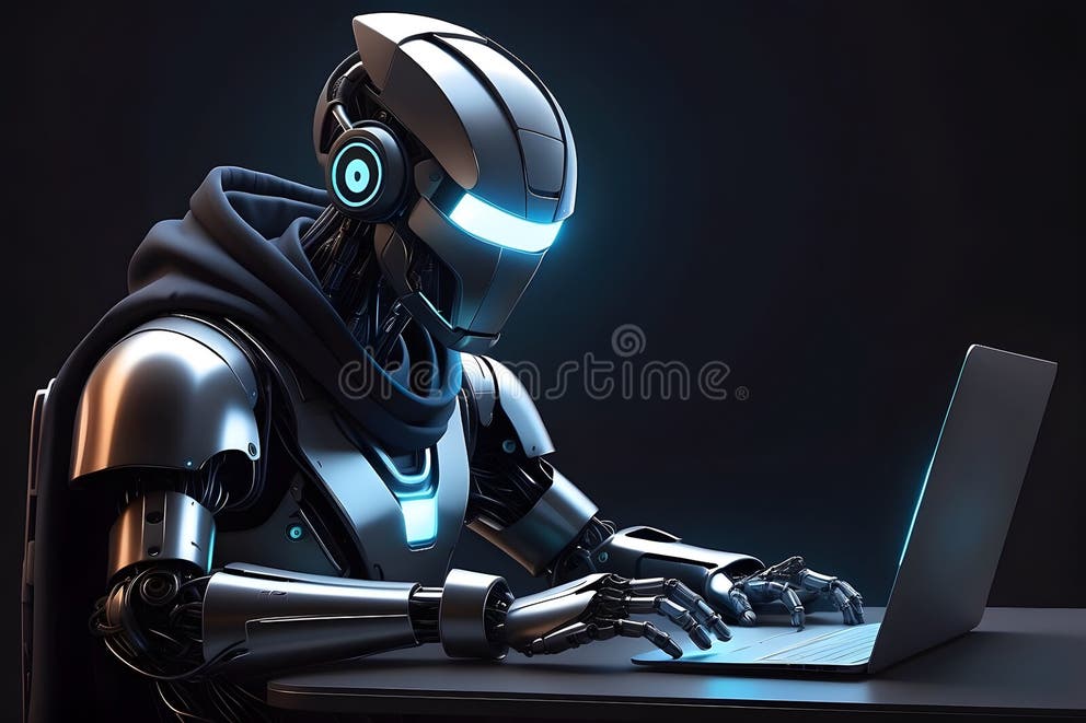 A Concept of a Modern Robot Hacking the Digital Network Stock Photo ...