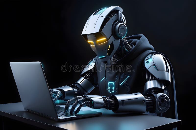 A Concept of a Modern Robot Hacking the Digital Network Stock Image ...