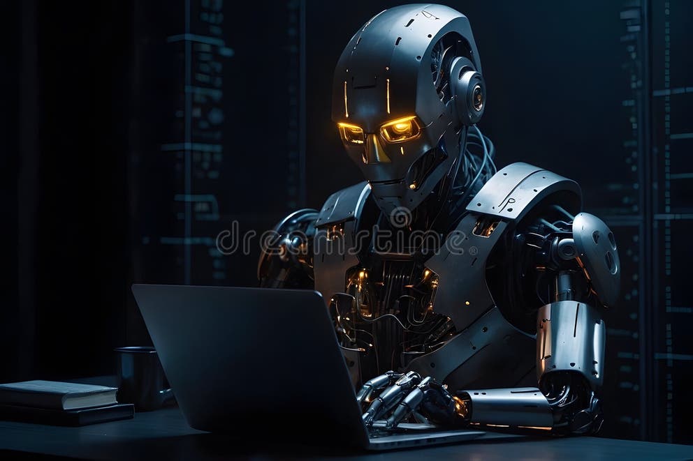 A Concept of a Modern Robot Hacking the Digital Network Stock Photo ...