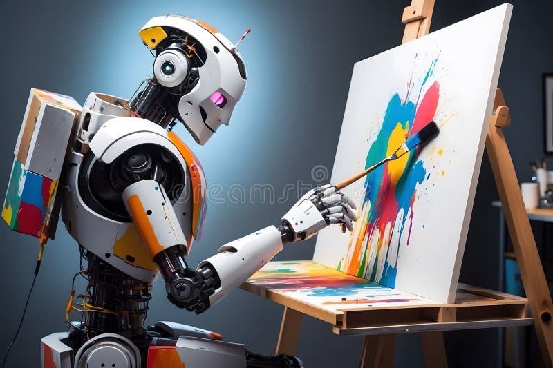 A Concept of a Modern Robot Painting Like an Artist Stock Photo - Image ...