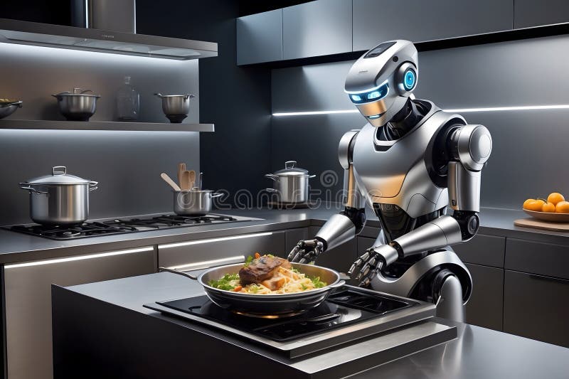 A Concept of a Modern Robot Preparing Food Like a Chef Stock Image ...
