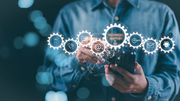 Concept of Modern Technical Support System with Gear Icons and Digital ...