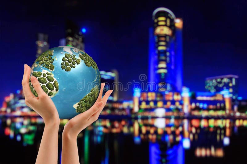 Concept of Modern World with Skyscraper, Airplane and Elements of the ...